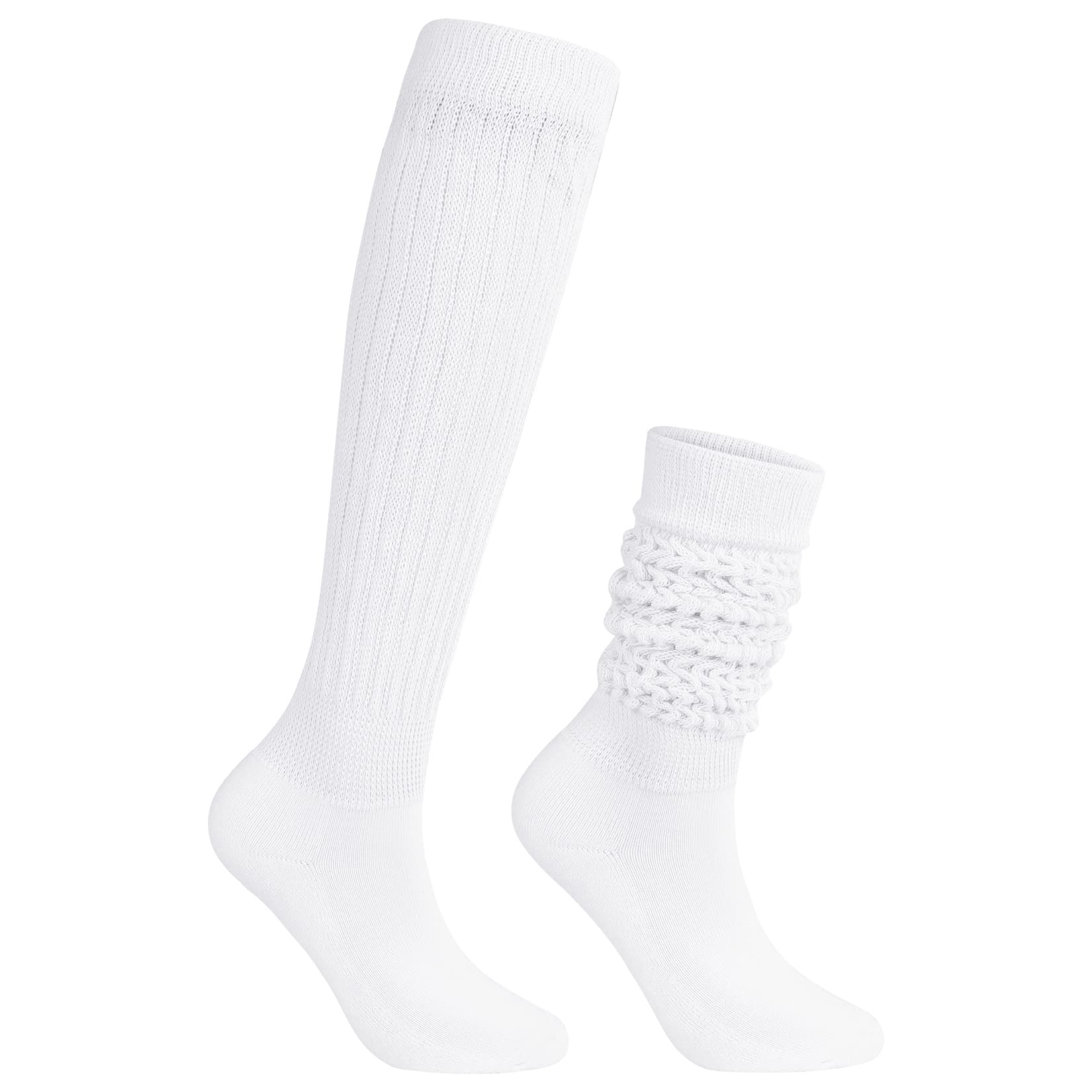 Century Star Womens Knit Knee High Socks 3 Pairs Womens Cotton Scrunch Socks Long Slouch Socks 80s Boot Socks Women 3 White One Size