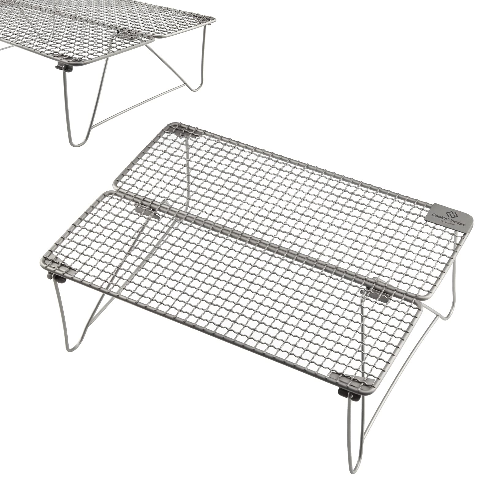 COOK'N'ESCAPE Small Titanium Camping Grill, Folding Portable BBQ Beach, Lightweight Titanium Grill for Backpacking, Beach, Camping, Cooking BBQ, Picnic, Hiking