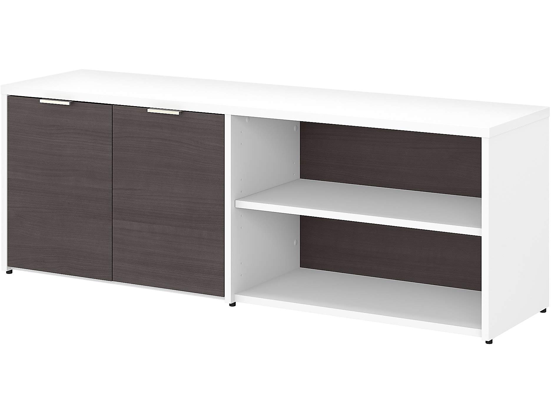 Bush Furniture Low Wide Cabinet with Doors and Shelves | Jamestown Collection Storage Chest with Satin Nickel Handles, 60W, Storm Gray/White
