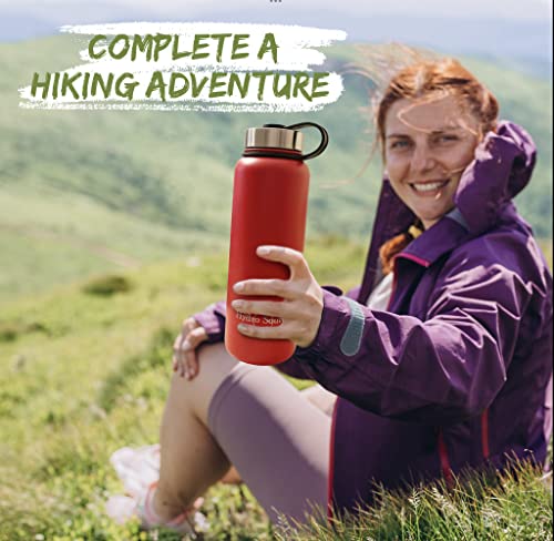 Hydro Source reusable water bottle. Raspberry 40oz, stainless steel, leak proof, triple vacuum insulated, wide mouth, comes with 3 lids, dishwasher safe, BPA free, non toxic, Raspberry Red