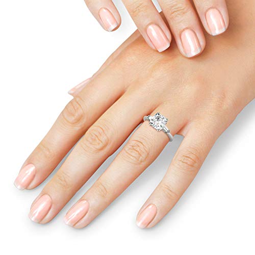 Charles & Colvard Created Moissanite 8mm Cushion Cut Engagement Ring for Women | 2.77 cttw DEW | Lab Grown | Solid 14K White Gold with Rhodium | Size 8.5