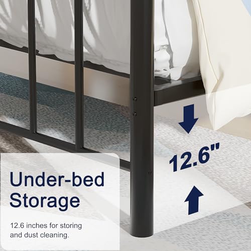 VECELO Full Size Metal Platform Bed Frame with Headboard and Footboard, Heavy Duty Slat Support/No Box Spring Needed Mattress Foundation/Underbed Storage Space, Victorian Style