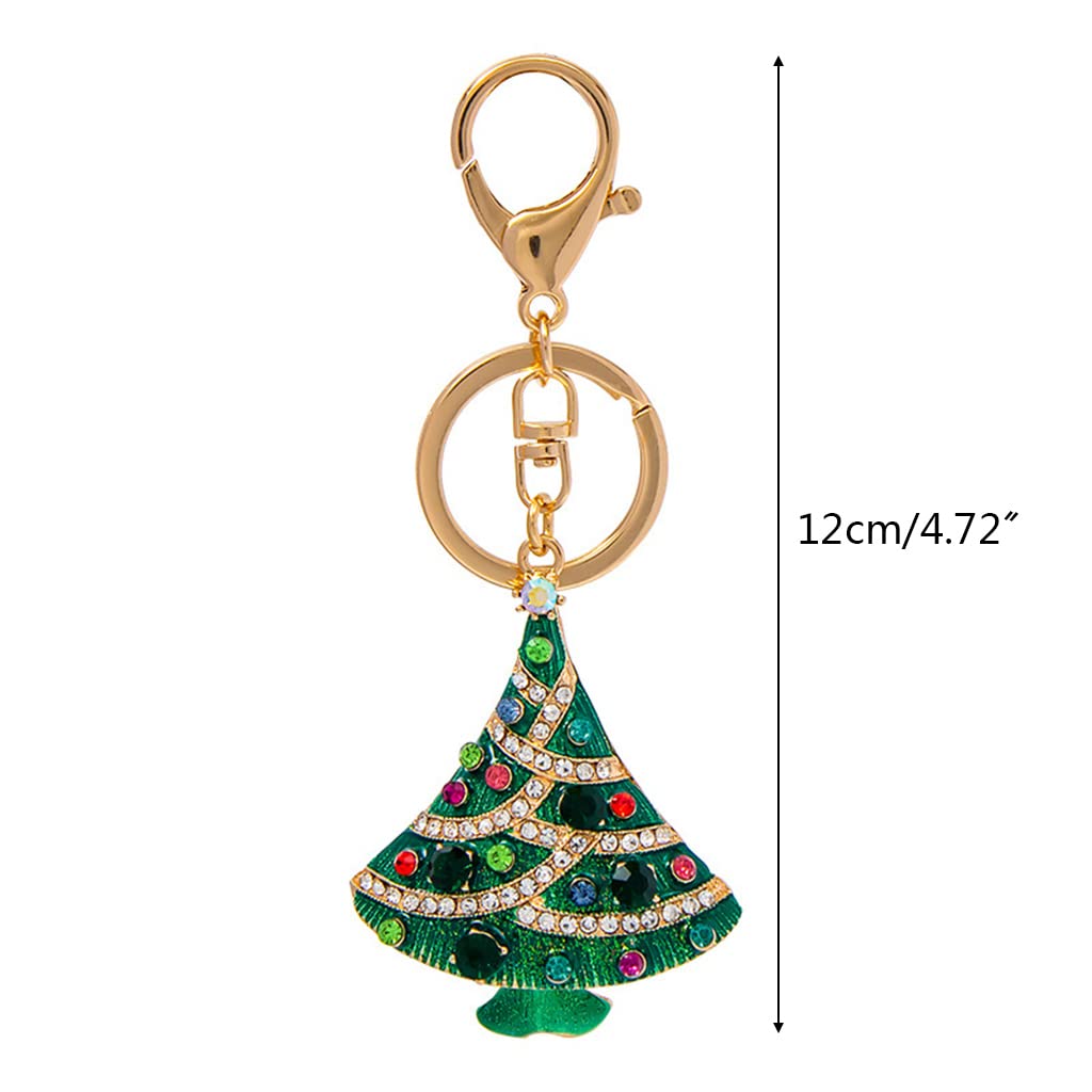 Christmas Decorations, Christmas Tree Keychain Keyring Crystal Rhinestone Car Hanging Pendant Sparkling Key Ring Purse Bag Charm Chains New Year Gift Ornaments