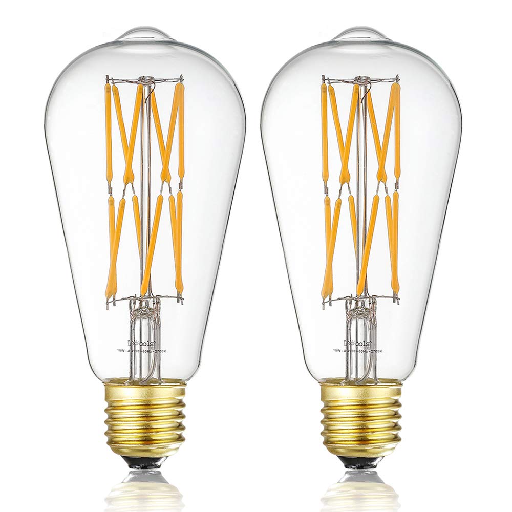 Leools Vintage LED Edison Bulb Dimmable 10W Led Filament Light Bulbs,1200 Lumen,4000K Neutral White,100 Watt Equivalent,E26 Medium Base Decorative Antique Lamp for Home 2Pack.(White)