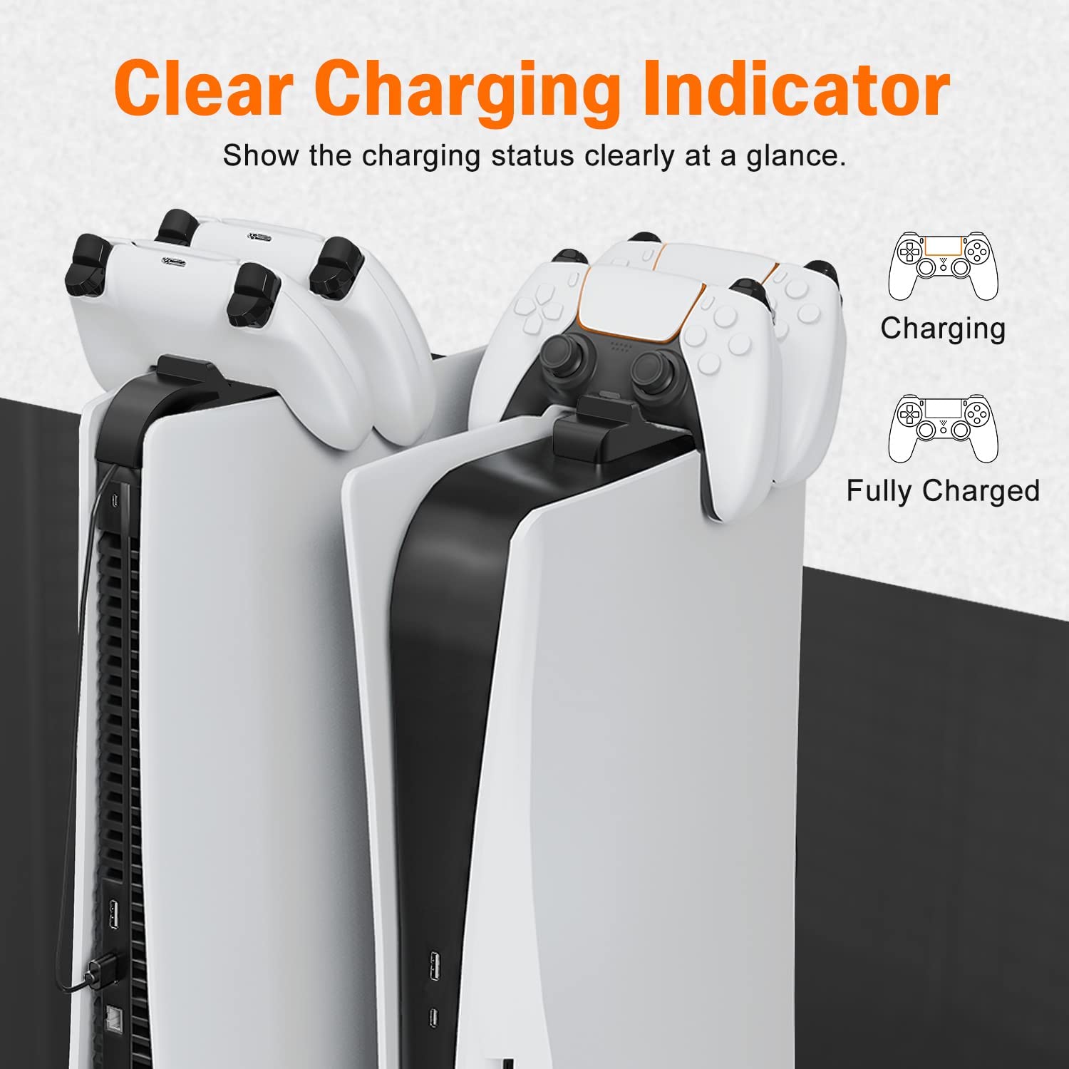 Controller Charging Station for PS5, Tendak Upgraded Fast Dual Controller Charging Stand Compatible with 5, PS 5 Charger Dock Accessories Replacement for DualSense Charging Station - Black