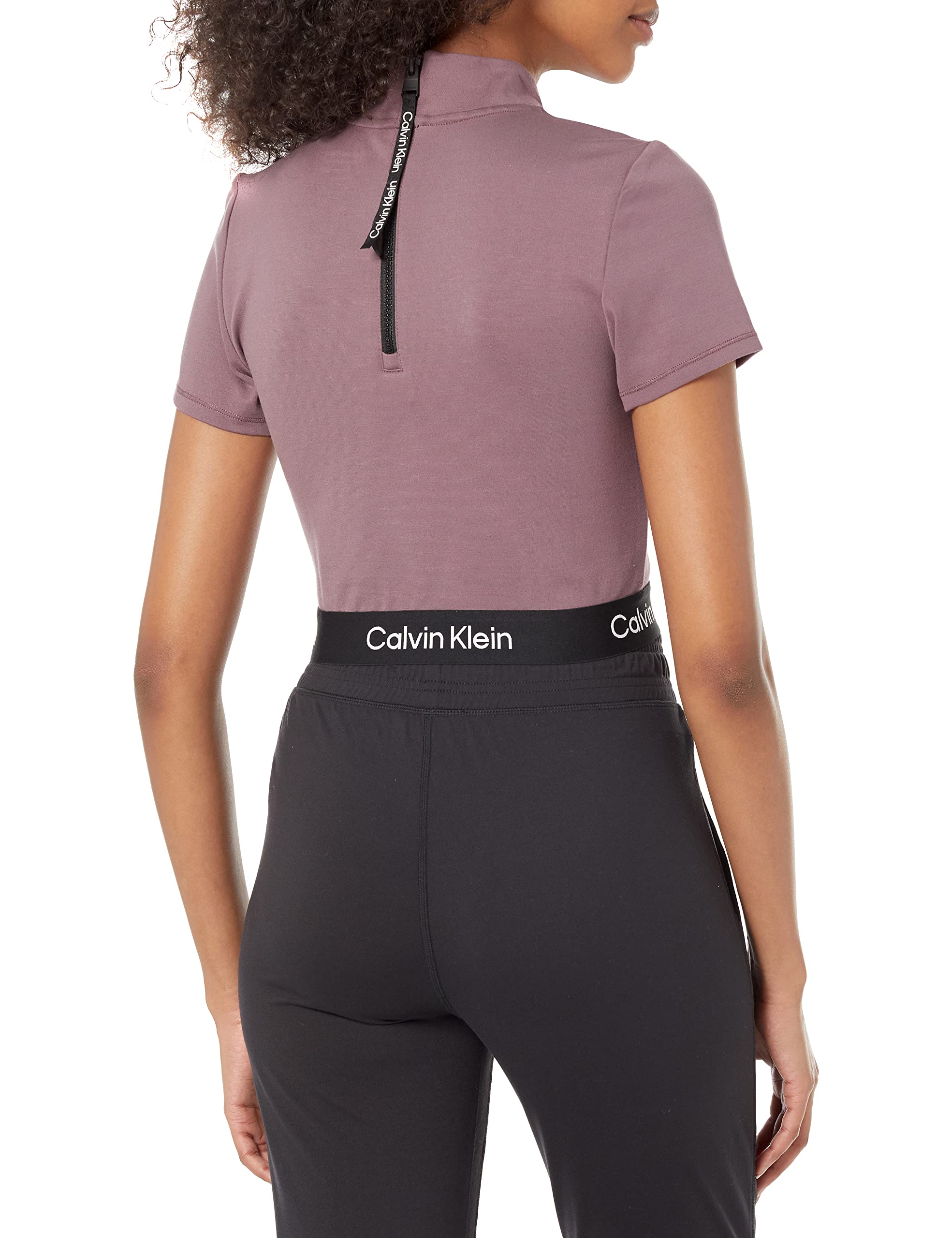 Calvin Klein Performance Women's Mock Neck Ponte Short Sleeve Fitted Crop Top, Black, Large