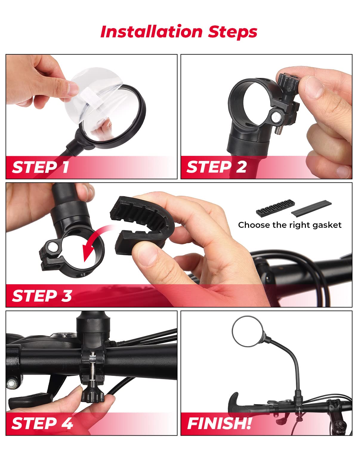 Bike Mirror Round Bicycle Rearview mirror Adjustable Handlebar Mount (Upgraded 3 Pcs)