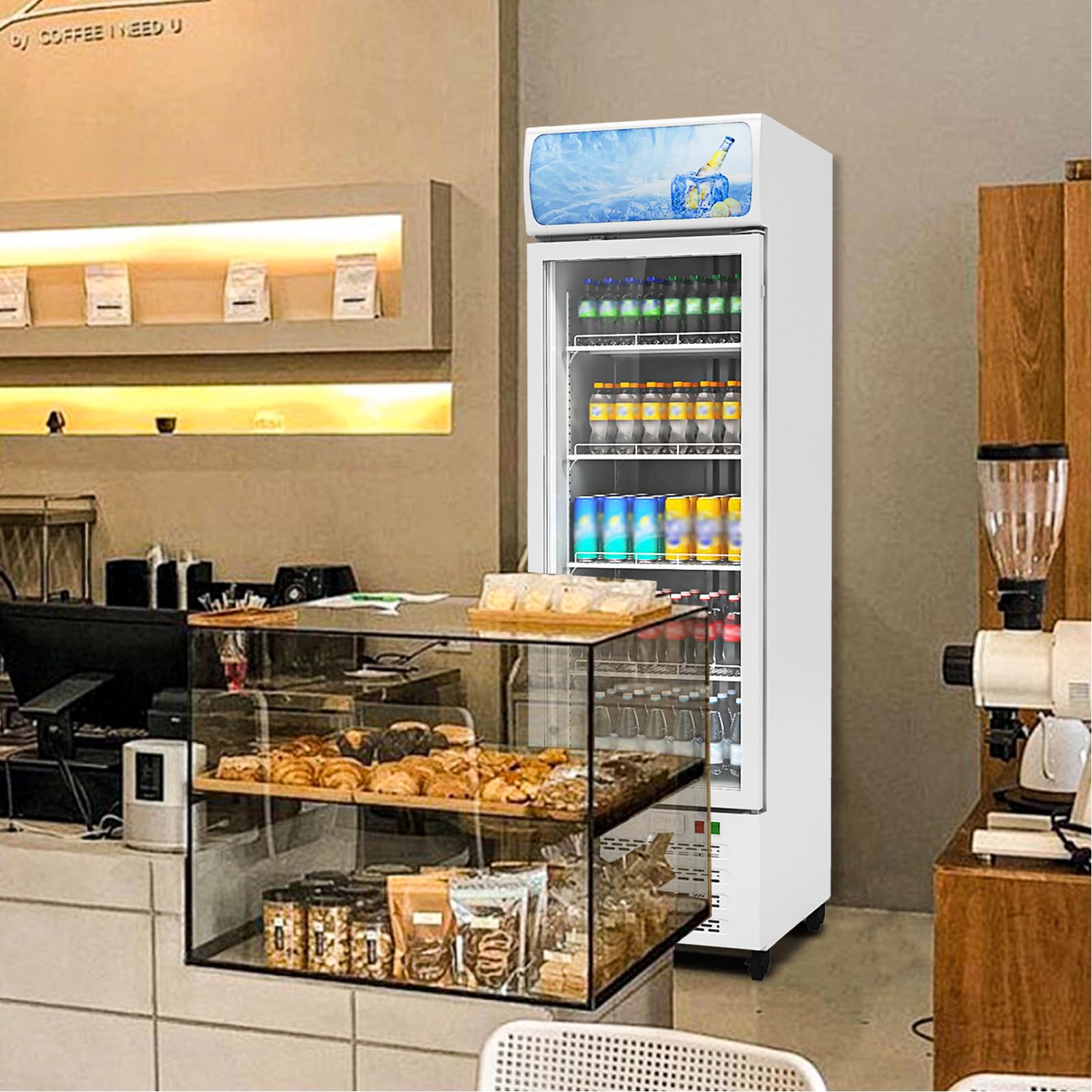 GAOMON Commercial Refrigerators Display Fridge 12 Cu.ft, Beverage Refrigerator and Cooler with Adjustable Removable Shelves and LED Light for Home, Store, Gym, Bar or Office, Single Swing Door