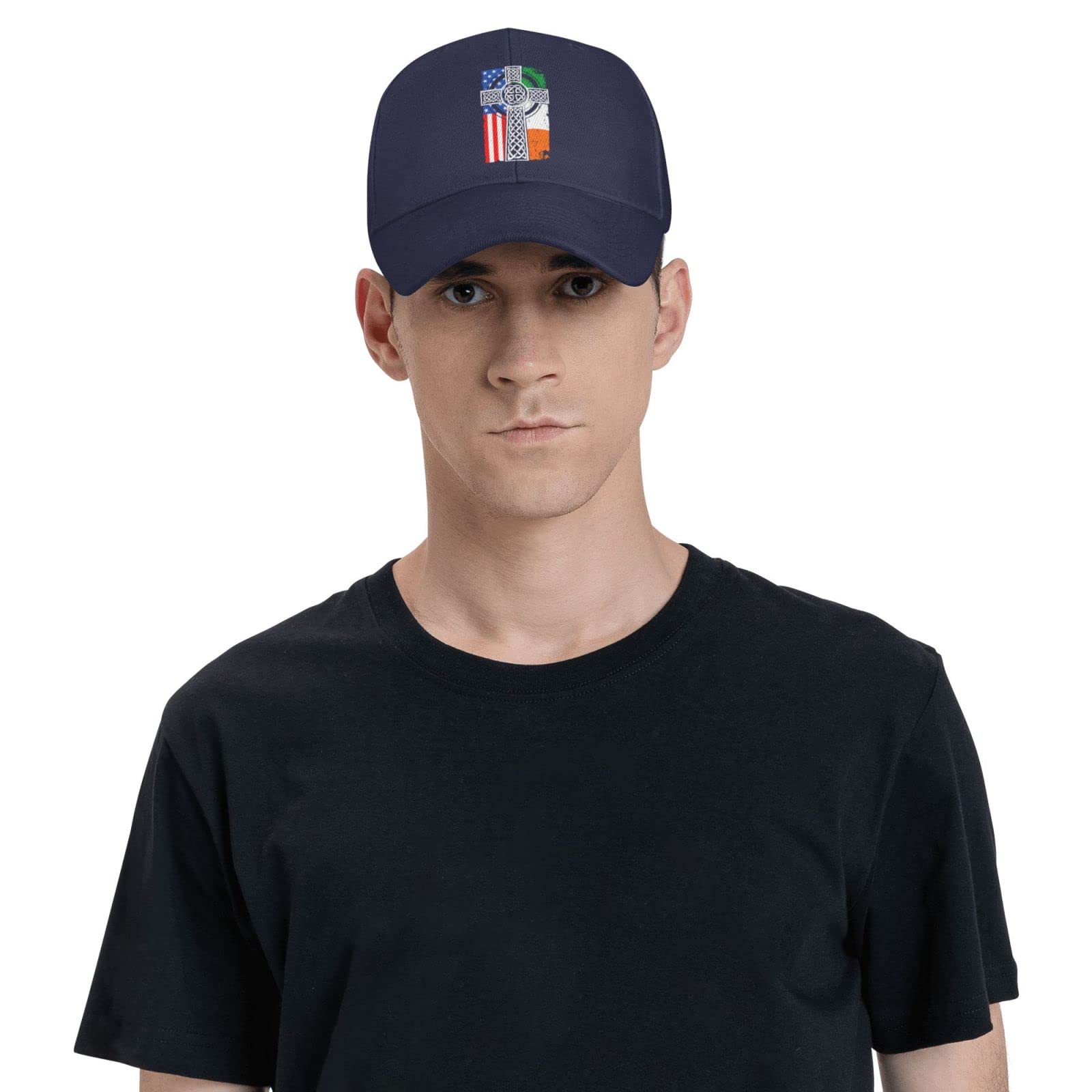 Celtic Cross Irish American Flag Unisex Baseball Cap Dad Hat Classic Polo Style Cowboy hat Adjustable Size Navy Blue