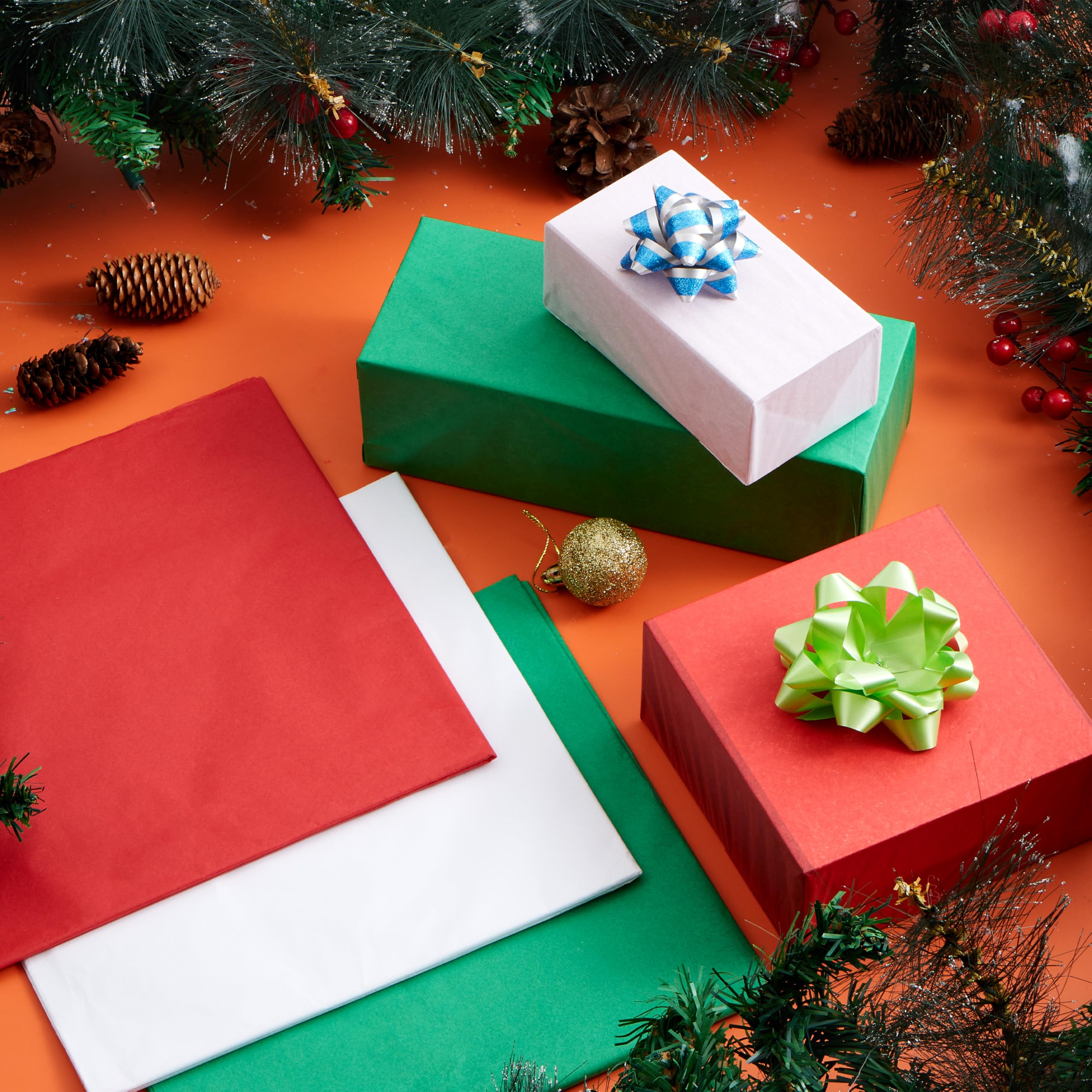 JOYIN 72 Sheets Christmas Tissue Paper Assortment (Red, Green & White) in 20" x 20" for Christmas Wrapping Tissue Paper, Party Supply