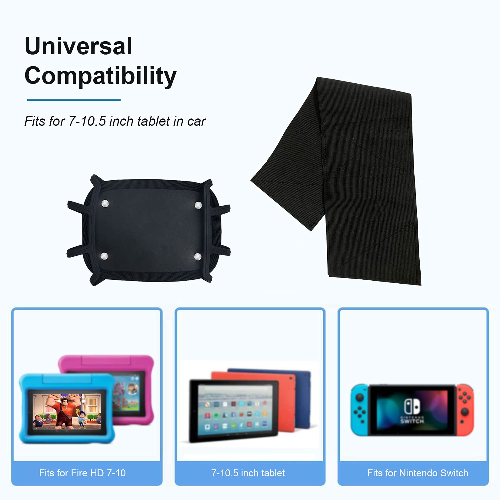 Car Headrest Tablet Holder, Tablet Holder for Car Back Seat with 360° Rotation, Compatible with 7-10.5 inches Tablet, iPad, Nintendo Switch