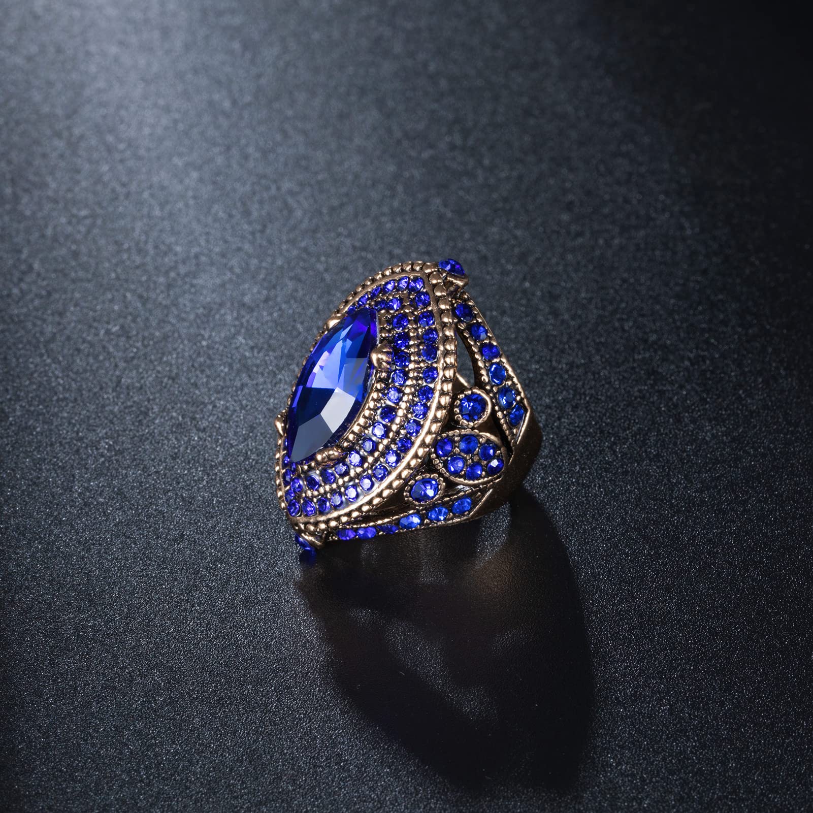 CKHAO Women Ring - Big Size Antique Gold Plated Turkish Style Blue Gemstone Vintage Ring Women Jewelry J0769BLUE (7)
