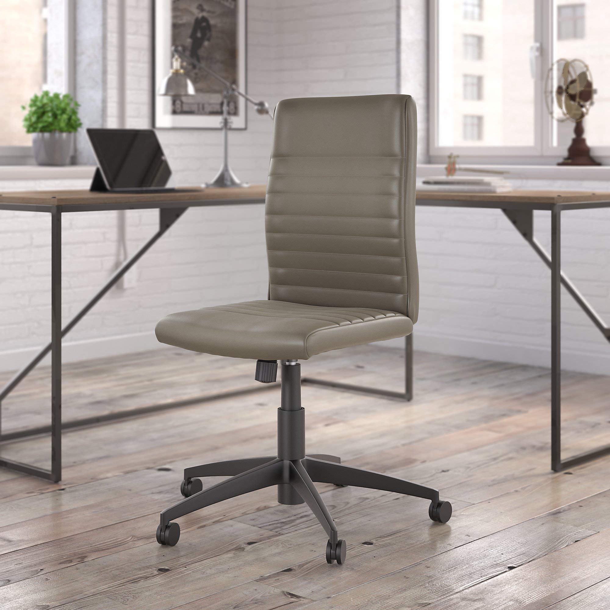 Bush Furniture Refinery Mid Back Ribbed Leather Office Chair in Washed Gray