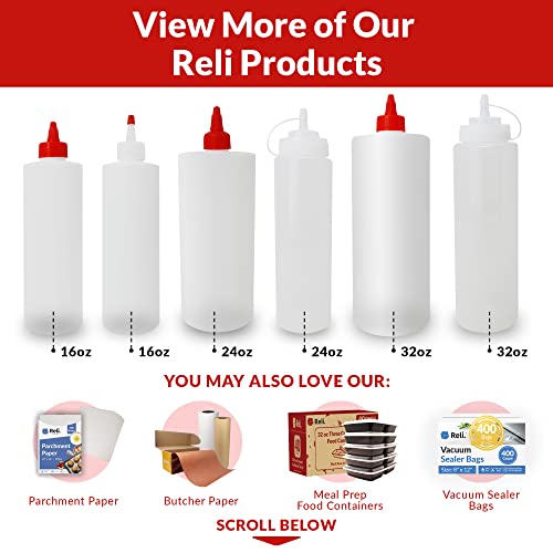 Reli. Plastic Squeeze Bottles, 24 oz. | 8 Pack | Condiment Squeeze Bottles for Sauces | Clear w/Red Twist Cap | 24 Ounce Hot Sauce, Ketchup Bottles | Squirt Bottles for Condiments, Olive Oil, Liquids