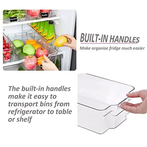 Reliable1st Refrigerator Stackable Organizer Storage Bins Set - 8 PCS clear Pantry Organizers with Handles for Freezer, Kitchen, Cabinets Include Bag Clips, Measuring Cups, Labels and Marker