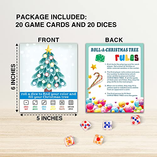 Christmas Party Roll The Dice Game, Kids Table Game, 20 Play Cards 20 Transparent Dices - 5 x 6 inches (MMgame-B002)