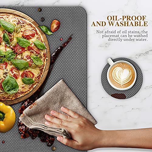 Placemats Set of 6, Placemat with Coasters Heat Stain Scratch Resistant Non-Slip Waterproof Oil-Proof Washable Wipeable Outdoor Indoor for Dining Patio Table Kitchen Decor and Kids,(Grey 6)