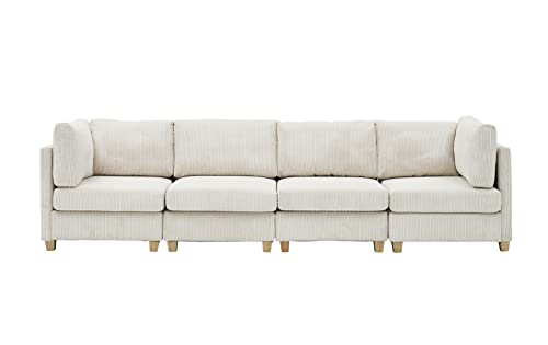 FANYE Modern Free Combinable Convertible Modular Sectional Sofa Couch W/Wood Legs and 2 Pillows for Home Apartment Office Living Room,Comfy Corduroy Upholstered Deep Seat Sofa&Couch for 4