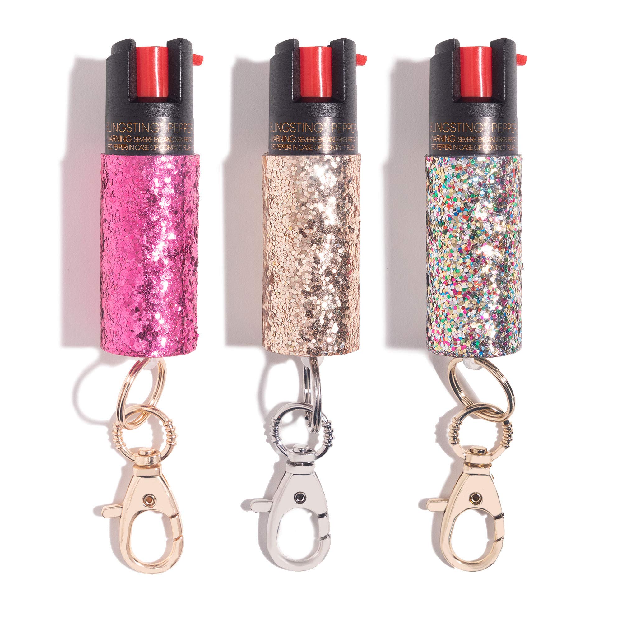 BLINGSTING Pepper Spray for Women - Maximum Strength OC Self Defense Spray - 12 ft Range - UV Marking Dye for Police ID - Swipe Safety Lock - Glitter