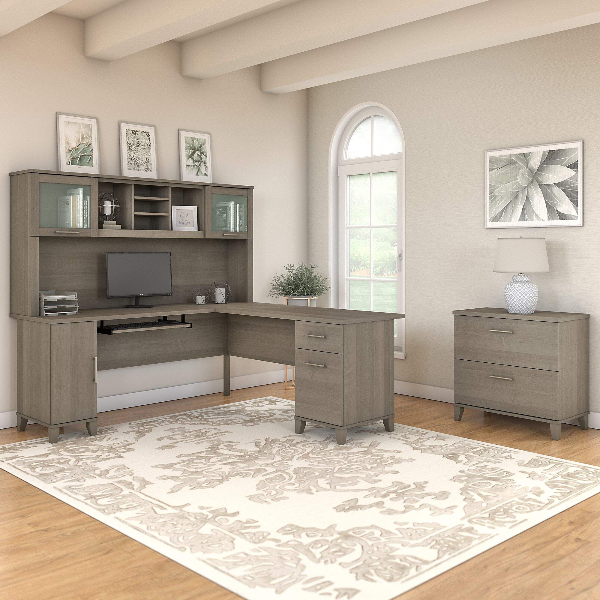 Bush Furniture Somerset L Shaped Desk with Hutch and Lateral File Cabinet