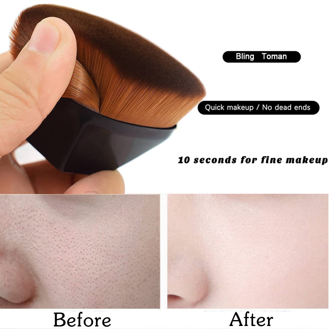 BlingToman Foundation Makeup Brush Flat Top Kabuki Hexagon Face Body Blush Liquid Powder Foundation Brush for Blending Liquid, Cream or Flawless Powder Cosmetics with Bonus Protective Case (black)