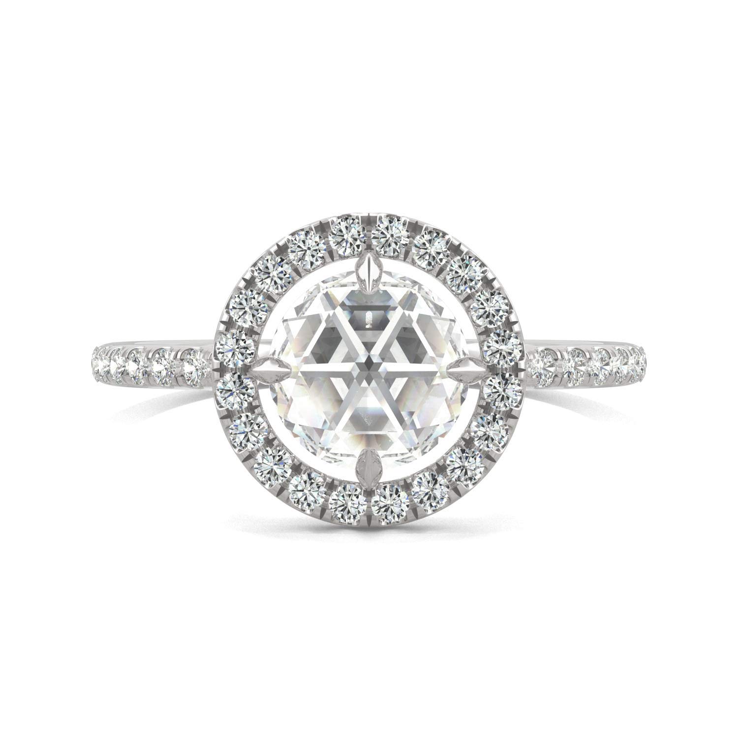 Charles & Colvard 14K White Gold Moissanite 7mm Duet Rose Halo Ring-size 5.5 1.56cttw DEW