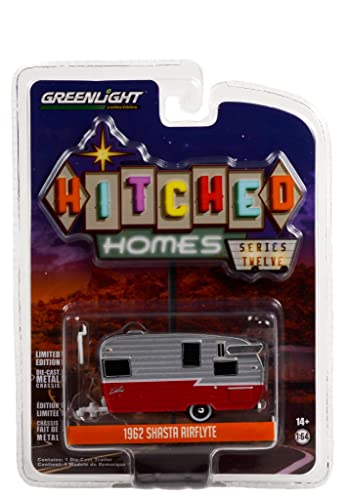 Greenlight 1:64 Hitched Homes Series 12 - Shasta Airflyte - Polished Aluminum and Red 34120-F [Shipping from Canada]
