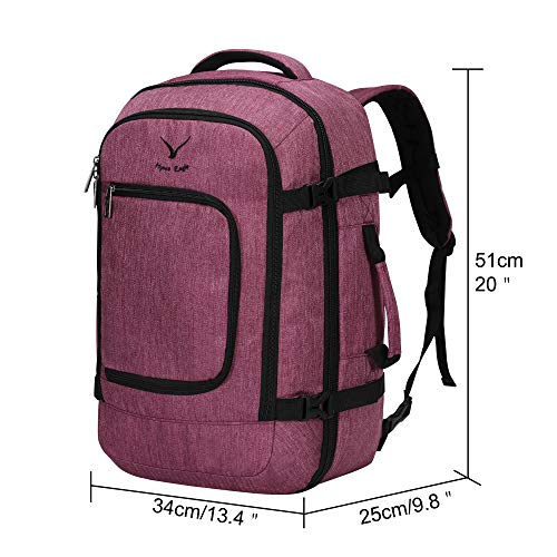 Hynes Eagle Travel Backpack 40L Flight Approved Carry on Backpack Men Large Cabin Weekender Laptop Backpack Women 15.6 inches Light Grey with Red Violet