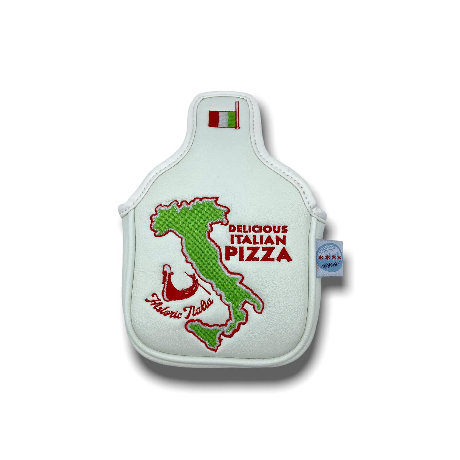 Chicago Golf Apparel Italia Pizza Mallet Putter Headcover by Chicago Golf, Italia- White background, Red interior