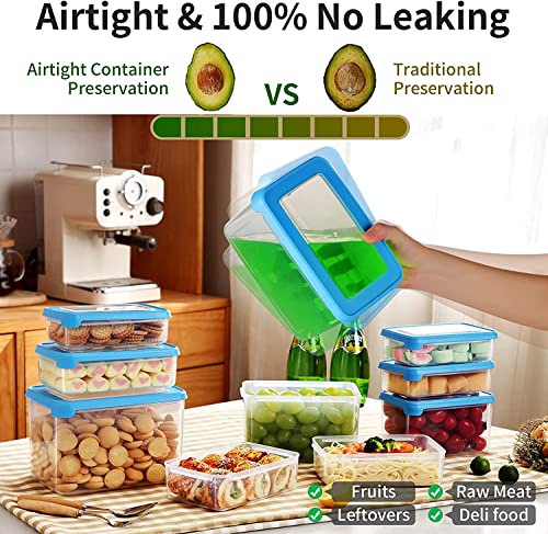Lockcoo 10 Pack Food Storage Containers Set with Lids Airtight, BPA Free Plastic Food Containers, Leakproof Stackable Kitchen Containers - Freezer, Microwave & Dishwasher Safe (Blue)