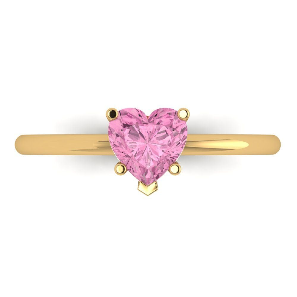 Clara Pucci 0.9ct Heart Cut Solitaire Pink Simulated Diamond Proposal Bridal Designer Wedding Anniversary Ring 14k Yellow Gold