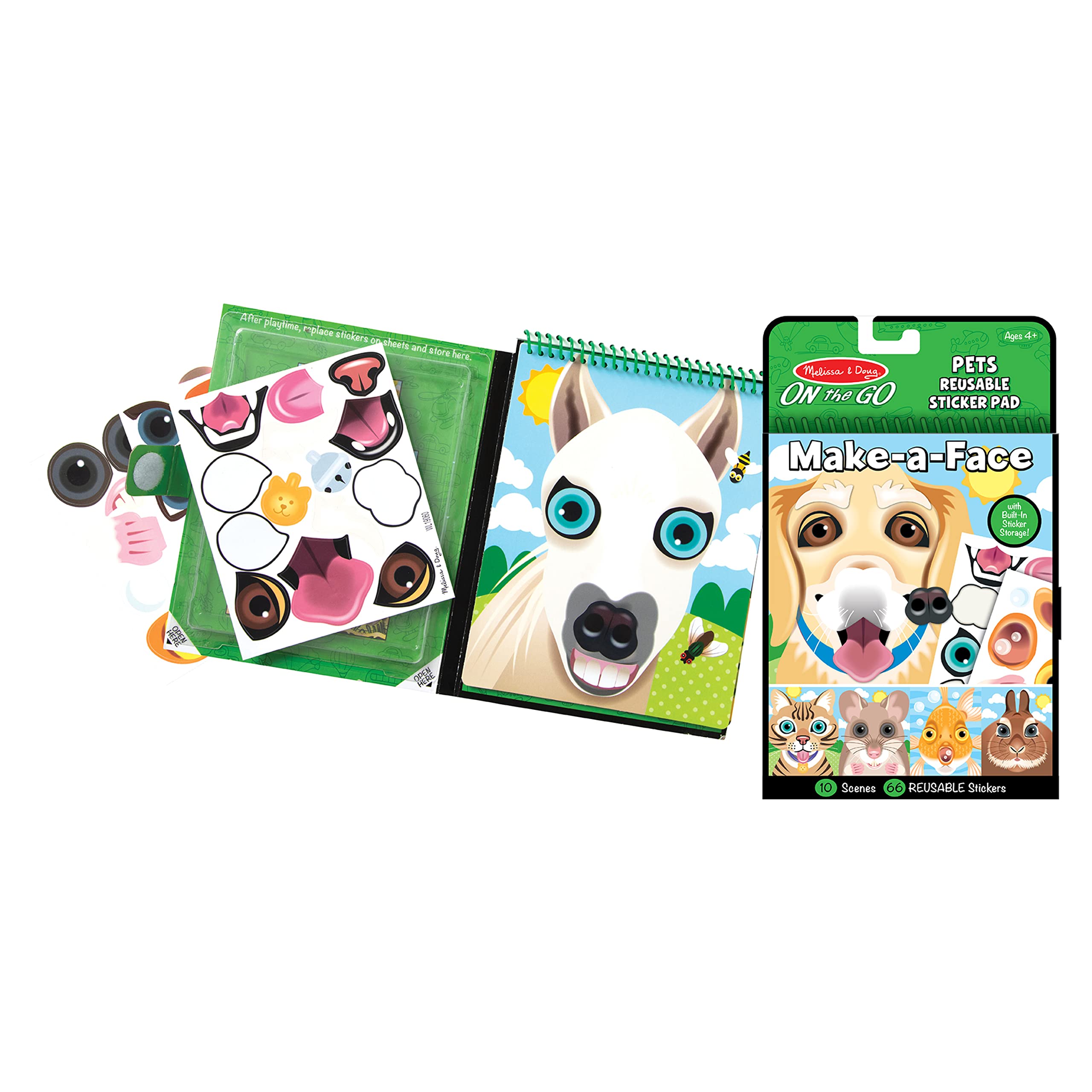 Melissa & Doug On the Go Make-a-Face Reusable Sticker Pad Travel Toy Activity Book β Pet Animals (10 Scenes, 65 Cling Stickers)
