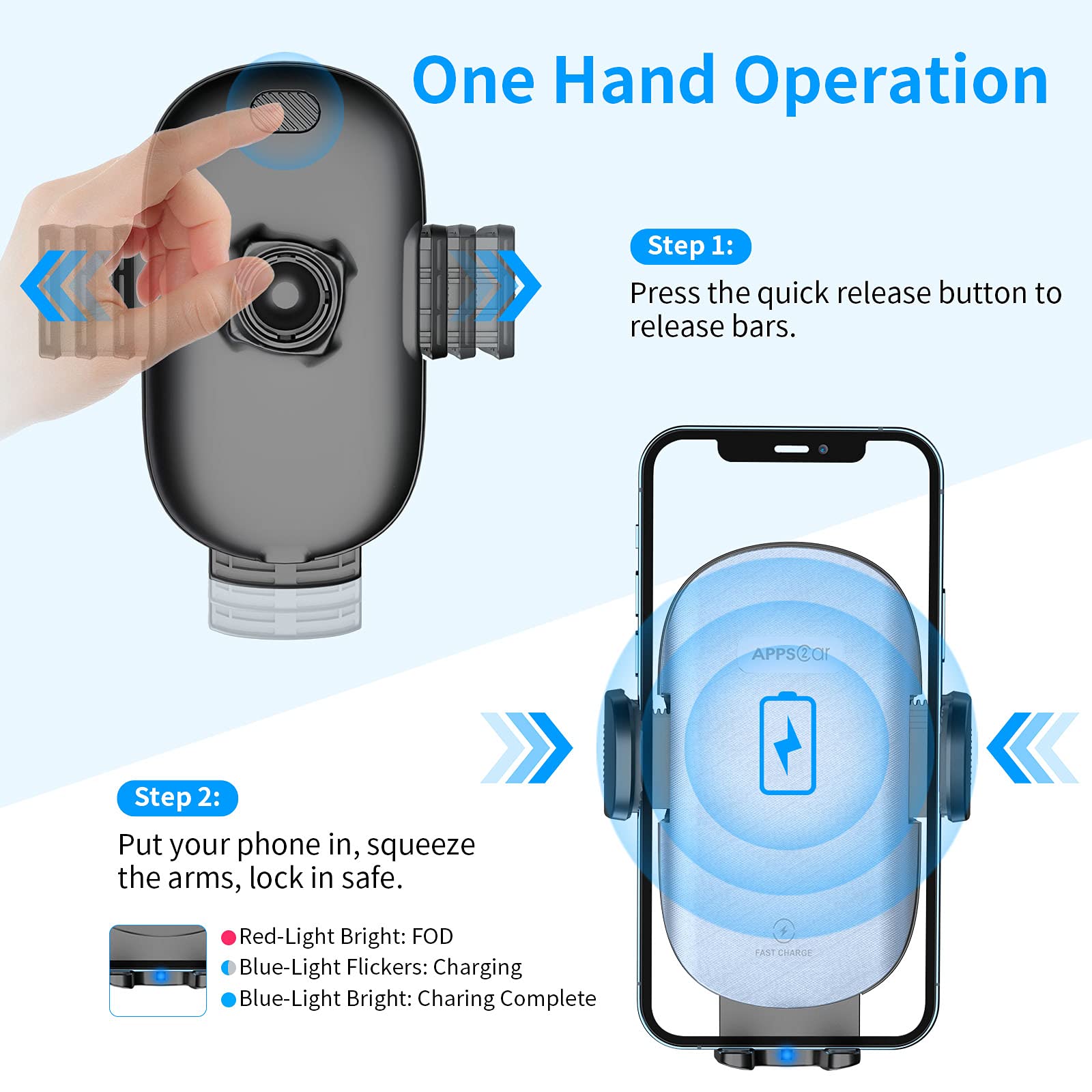 Car Phone Holder Mount Wireless Charging, 15W Wireless Car Charger Mount, Windshield Dash Phone Holder [with QC 3.0 Adapter] Compatible with iPhone 13 12 Mini 11 Pro Max, Samsung, LG-Iron Gray
