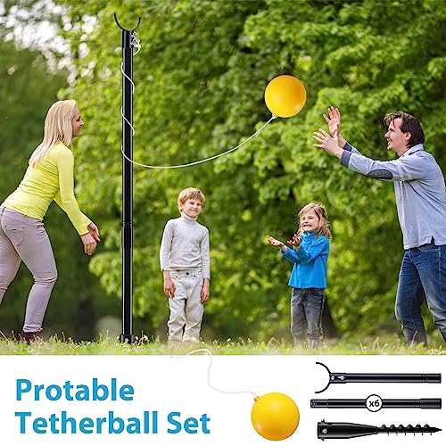 Tetherball Ball and Rope Set Pole Equipment, Probable Tether Balls Set with Heavy Duty Anchor for Peach Sand, Backyard, Playground, 2.8-8.7 FT Height Adjustable Metal Pole, Soft Paddled Rubber Ball