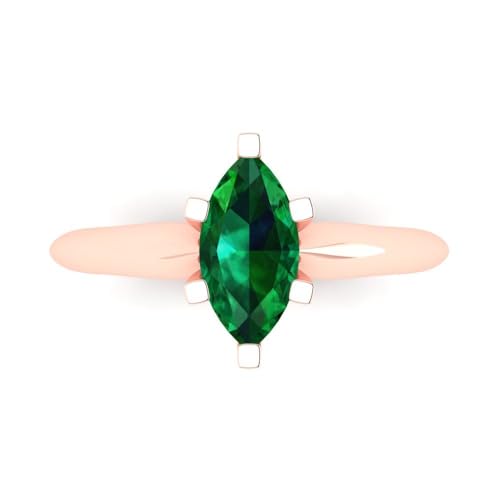 Clara Pucci 1.0 ct Marquise Cut Solitaire Simulated Emerald Engagement Wedding Bridal Promise Anniversary Ring 18K Rose Gold Size 6.25