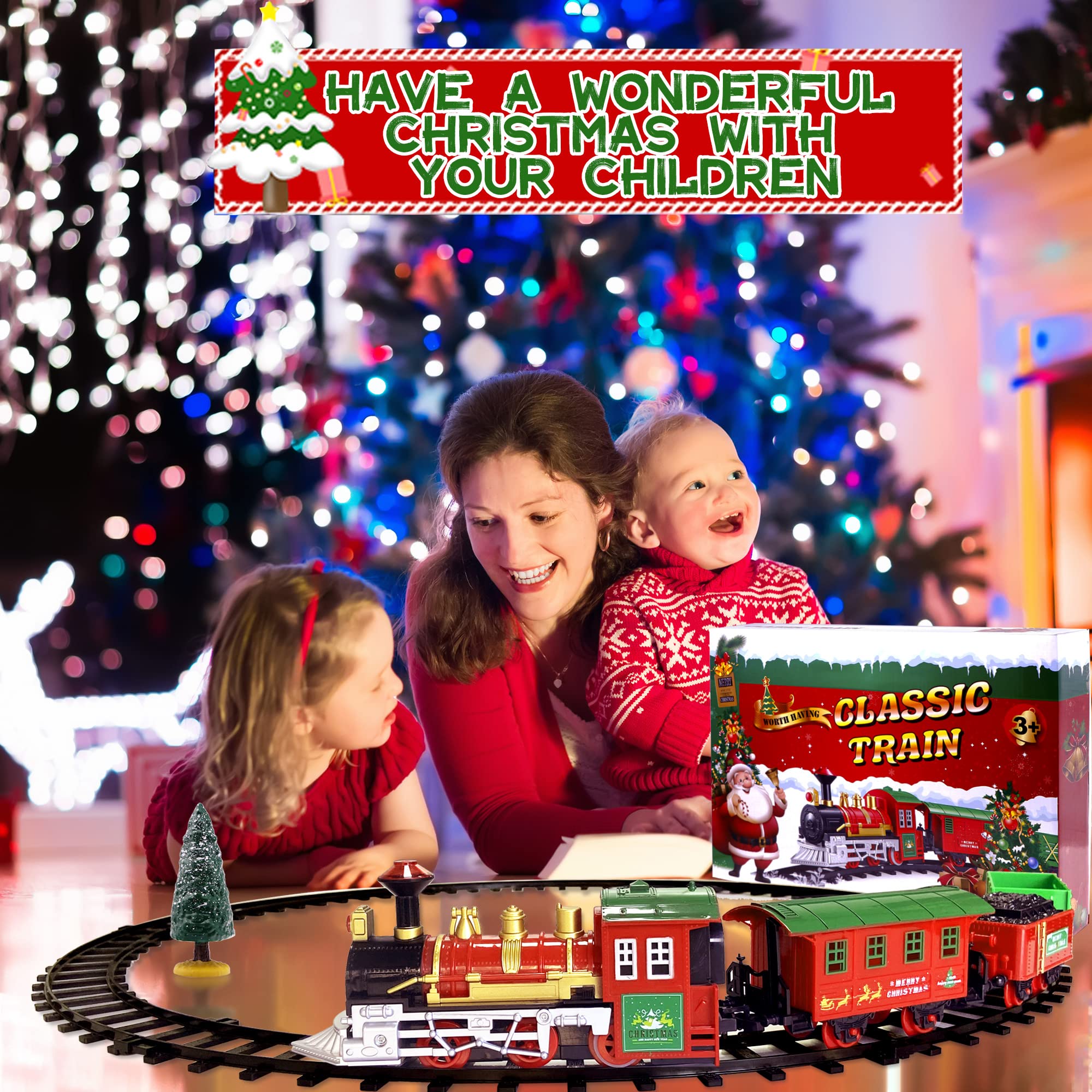 Christmas Train Set,Battery-Powered Train Toys with Light and Sounds Railway Tracks Sets Under/Around Christmas Tree Classic Toy Train Set Gifts for Boys Girls