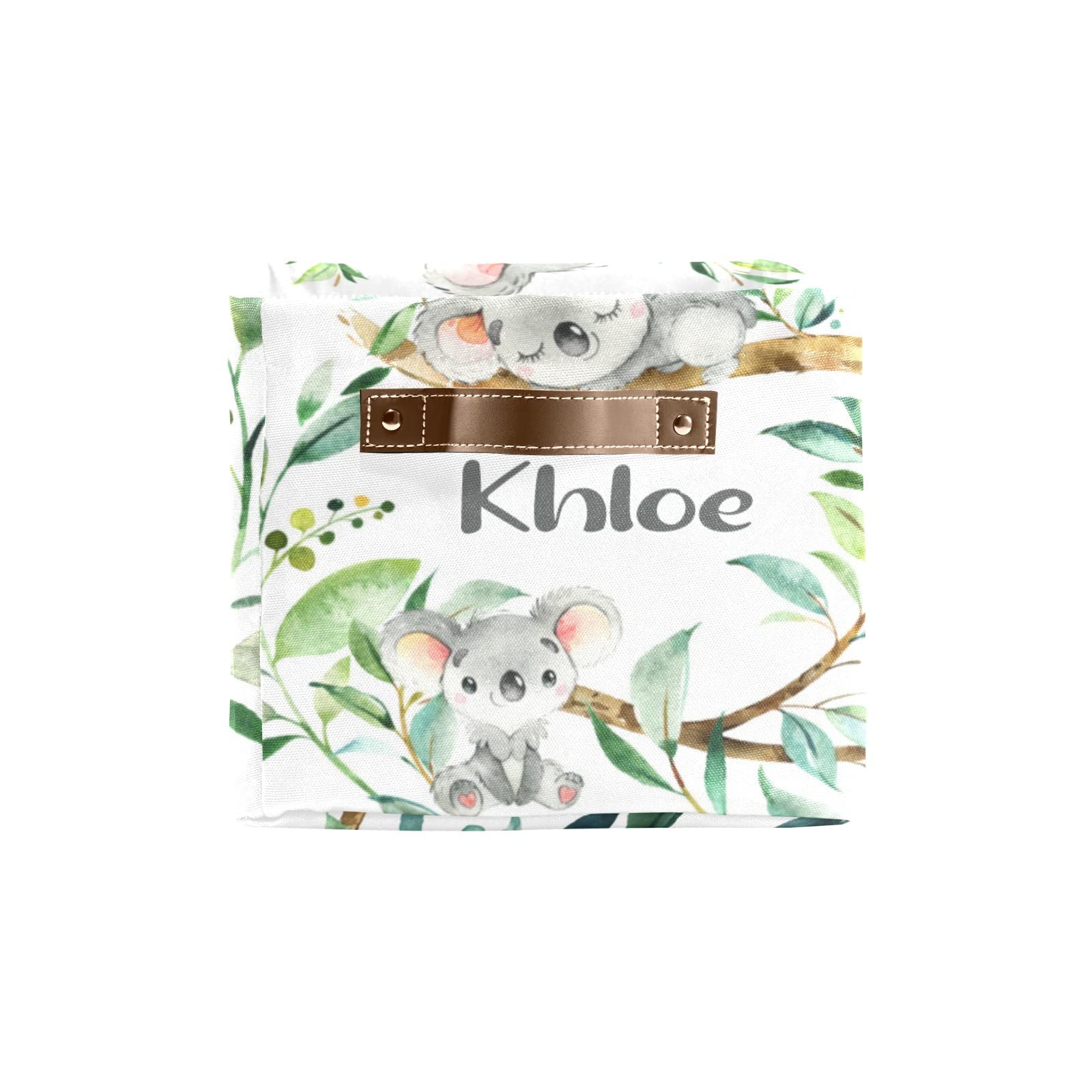 Cute Koala Green Leaves Personalized Storage Bins,Foldable Baskets Organizer with Handle for Nursery Pet Toy Clothes Box 1 Pack