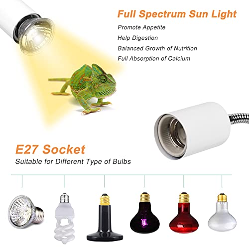 Reptile Heat Lamp, Reptile Light with 360° Rotatable Hose, Adjustable Heating Lamp Fixture with 3 UVA UVB Bulbs Suitable for Bearded Dragon Turtle Lizard Snake ,Most Reptiles Plants