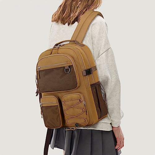 Lohol Water Resistant Daypack with Mulitiple Pockets for Travel Outdoor College, 15.6 inch Laptop Backpack for Men and Women (Brown