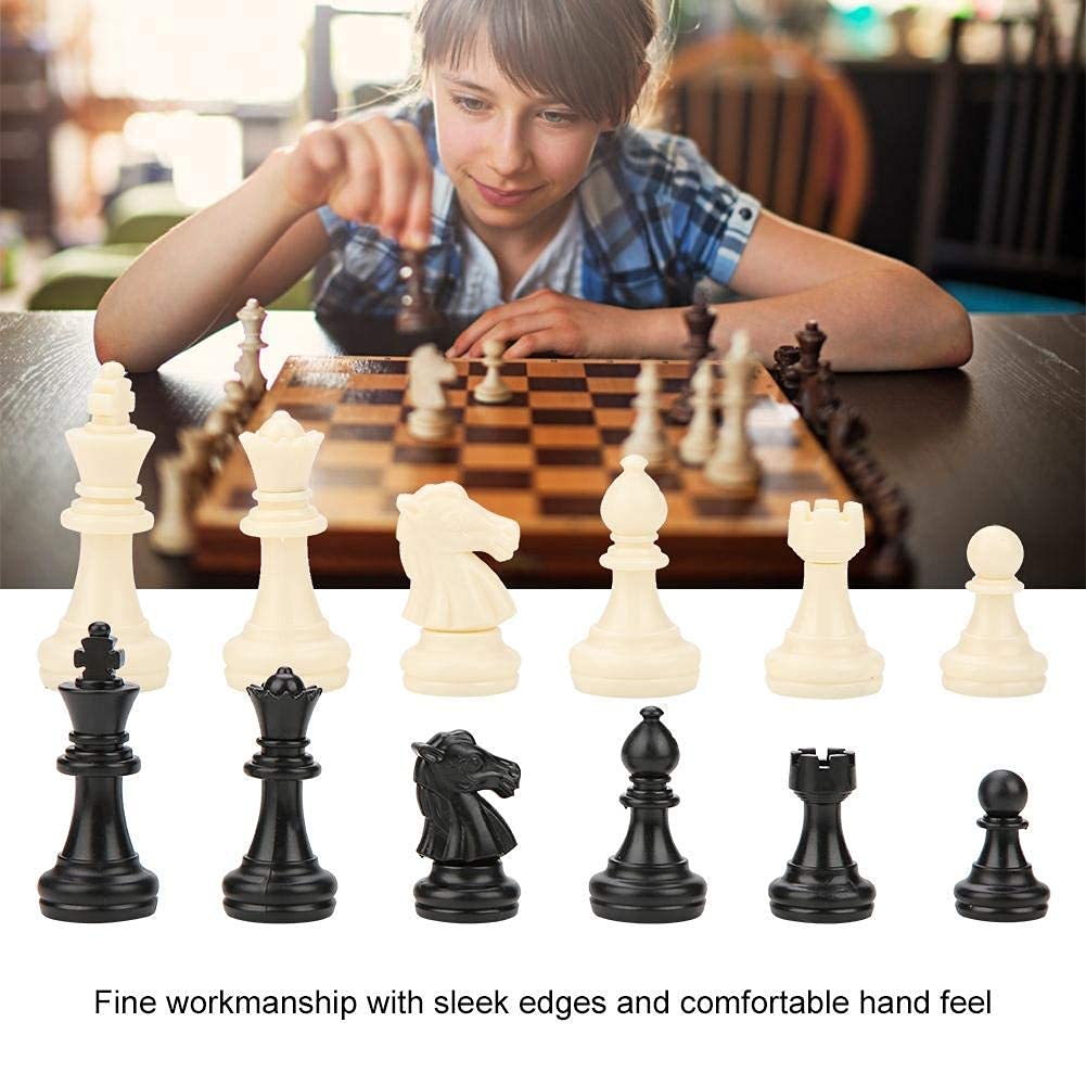 Tournament Chessmen Full Set of 32 Black & White Chess Pieces International 32 Standard Chess Pieces Replacement Cast Plastic Chess Pieces without Checkerboard 1.93Inch 49mm Tall