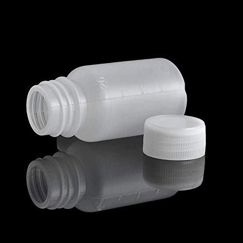 LAZZON with Lids PE Plastic Empty Small Mouth Graduated Lab Chemical Container Reagent Bottle Sample Sealing Liquid Medicine Bottle 20Ml