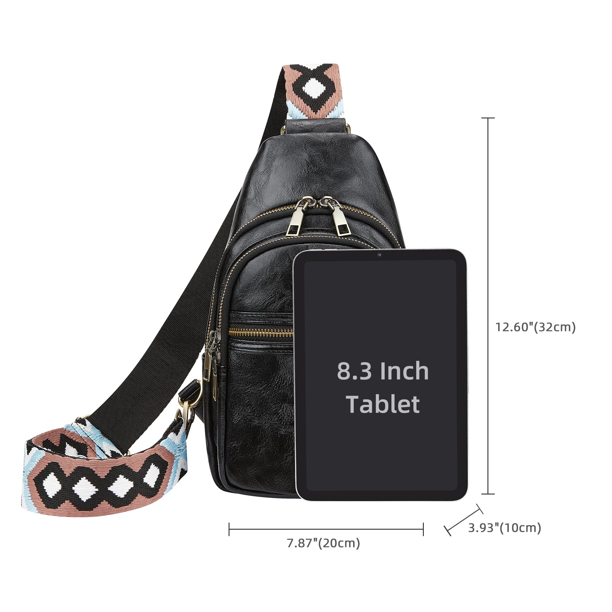 Cynure Women's Vegan Leather Sling Bag Packs Small Zipper Crossbody Chest Backpacks, Black