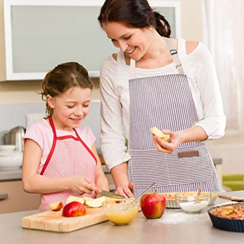 RUIBOLU Adjustable Bib Apron with 2 Pockets Cooking Kitchen Cotton Aprons for Women Men Chef Restaurant BBQ Painting Crafting, Long Ties Neck Strap (Khaki Stripes)