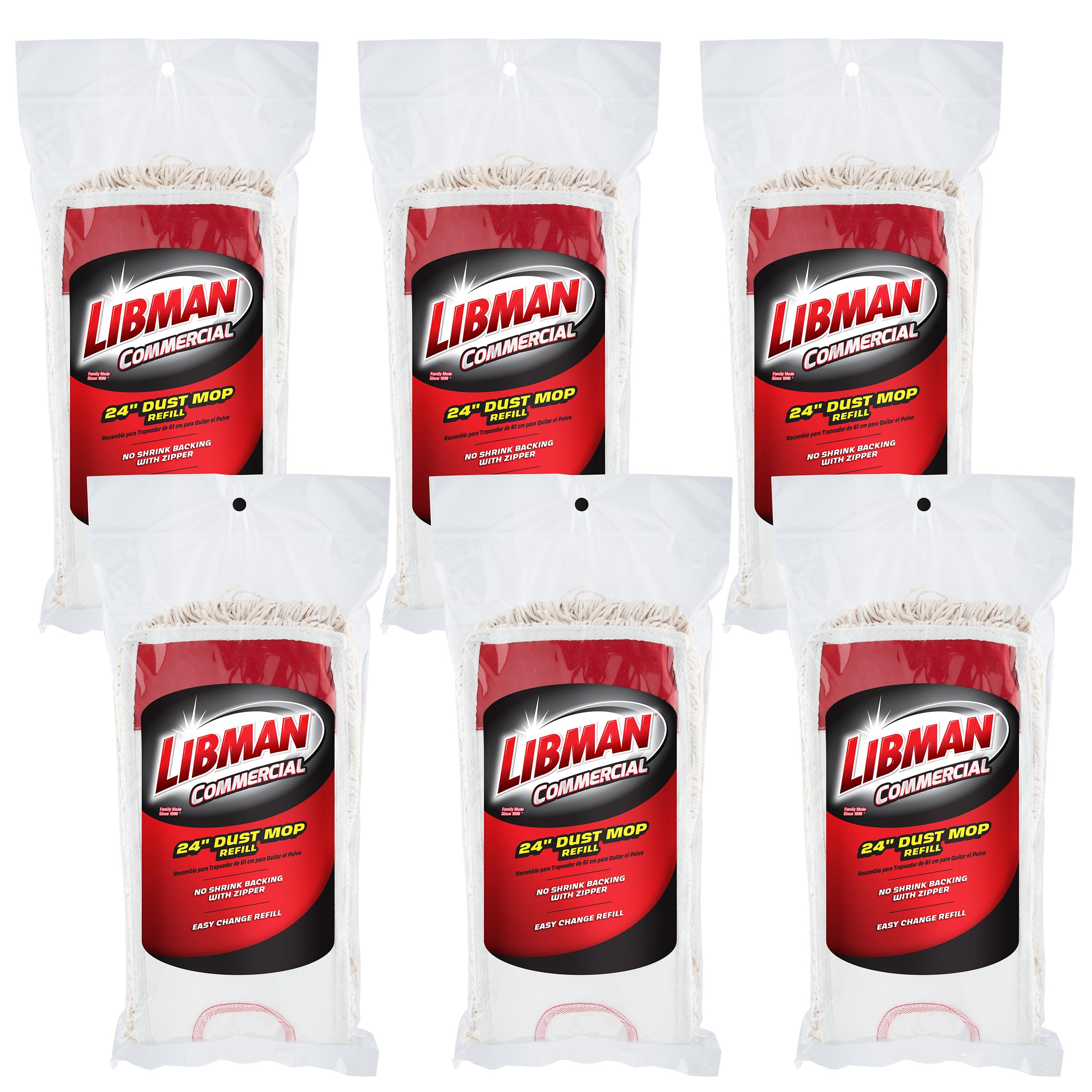 Libman Commercial 923 24" Dust Mop Head, 100% Cotton, 24" x 5", White (Pack of 6)