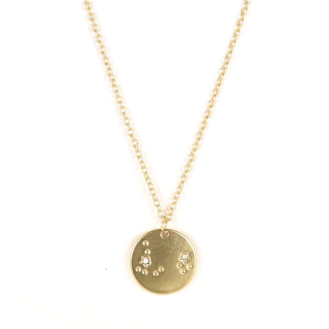 Lucky Feather Pisces Zodiac Sign Constellation Pendant Necklace for Women, 14K Gold-Dipped with Adjustable 16” – 18” Chain