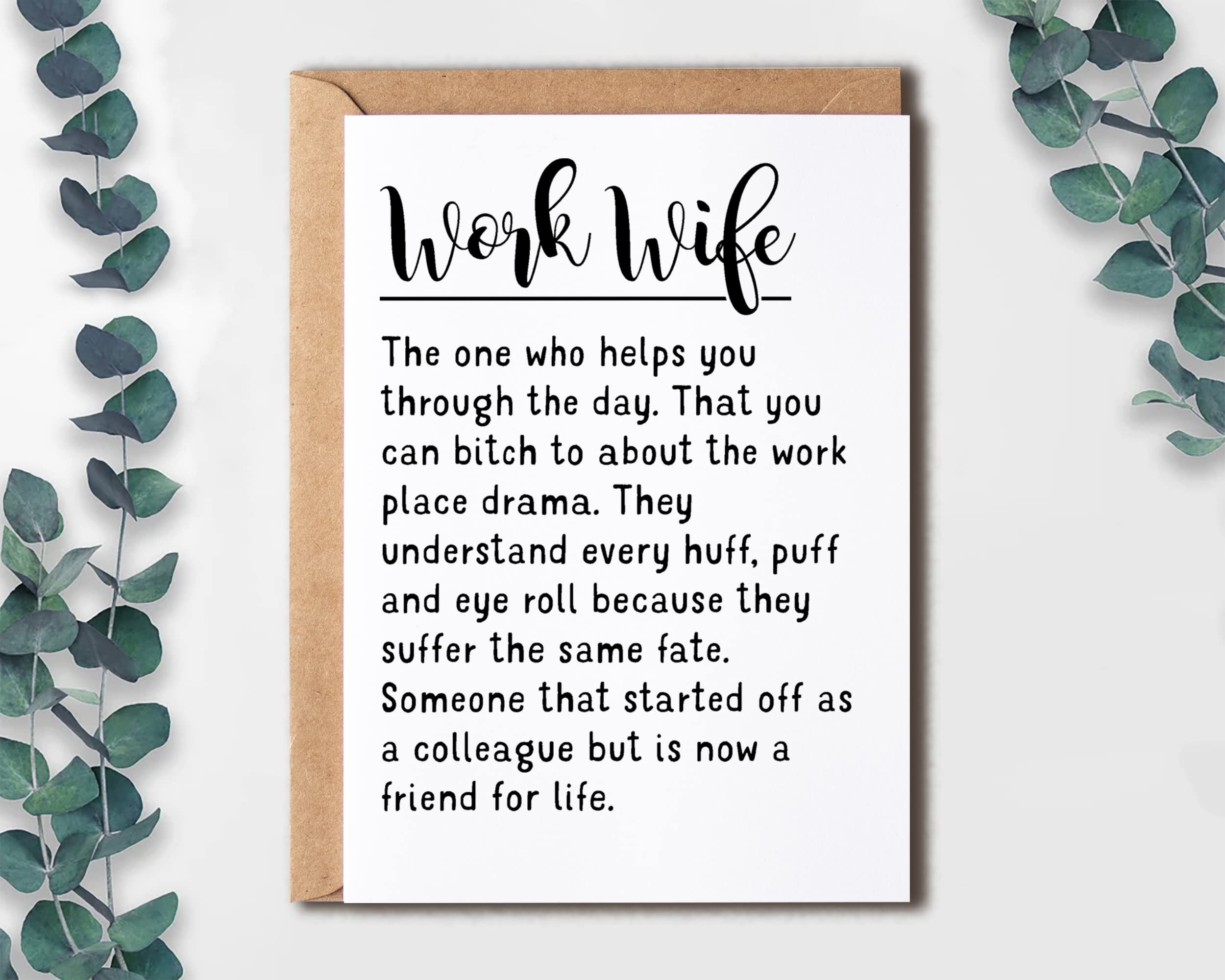 EruditeGifts Greeting Card - Work Wife/Bestie Birthday Card - Premium Heavy Cardstock - Includes Envelope - 5 x 7 inches