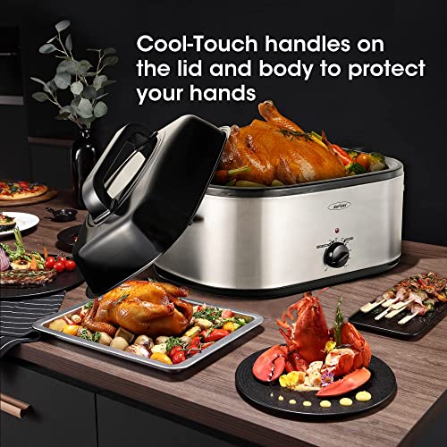 Sunvivi 24 Quart Electric Roaster with Removable Pan,Electric Turkey Roaster Oven with Visible & Self-Basting Lid,Large Roaster with Removable Pot and Cool-Touch Handles