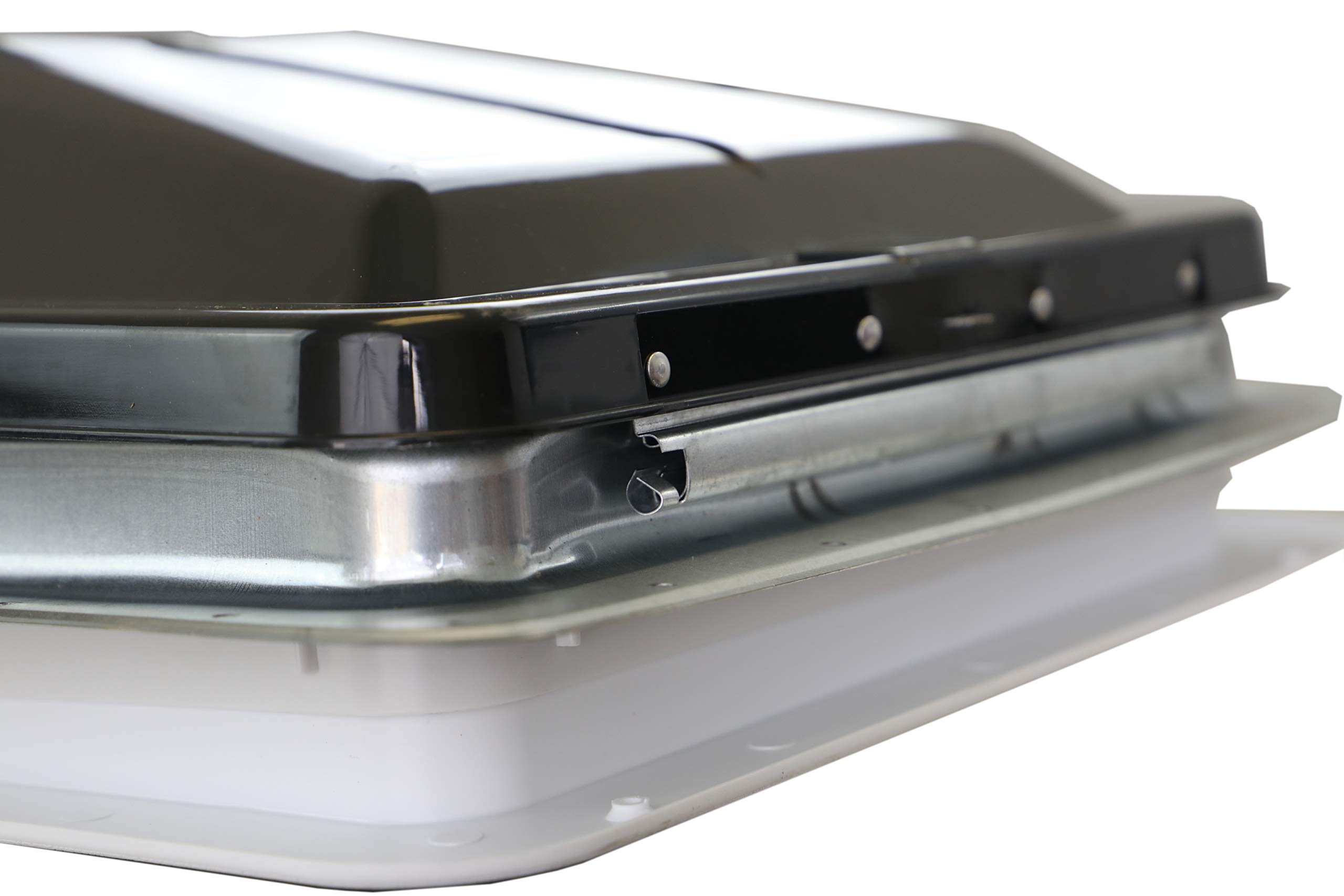 Class A Customs 14" RV Roof Vent 12 Volt Powered Fan with SMOKE Wedge Style Lid - 1β Garnish Ring - Putty and Screws | 74112A-PS