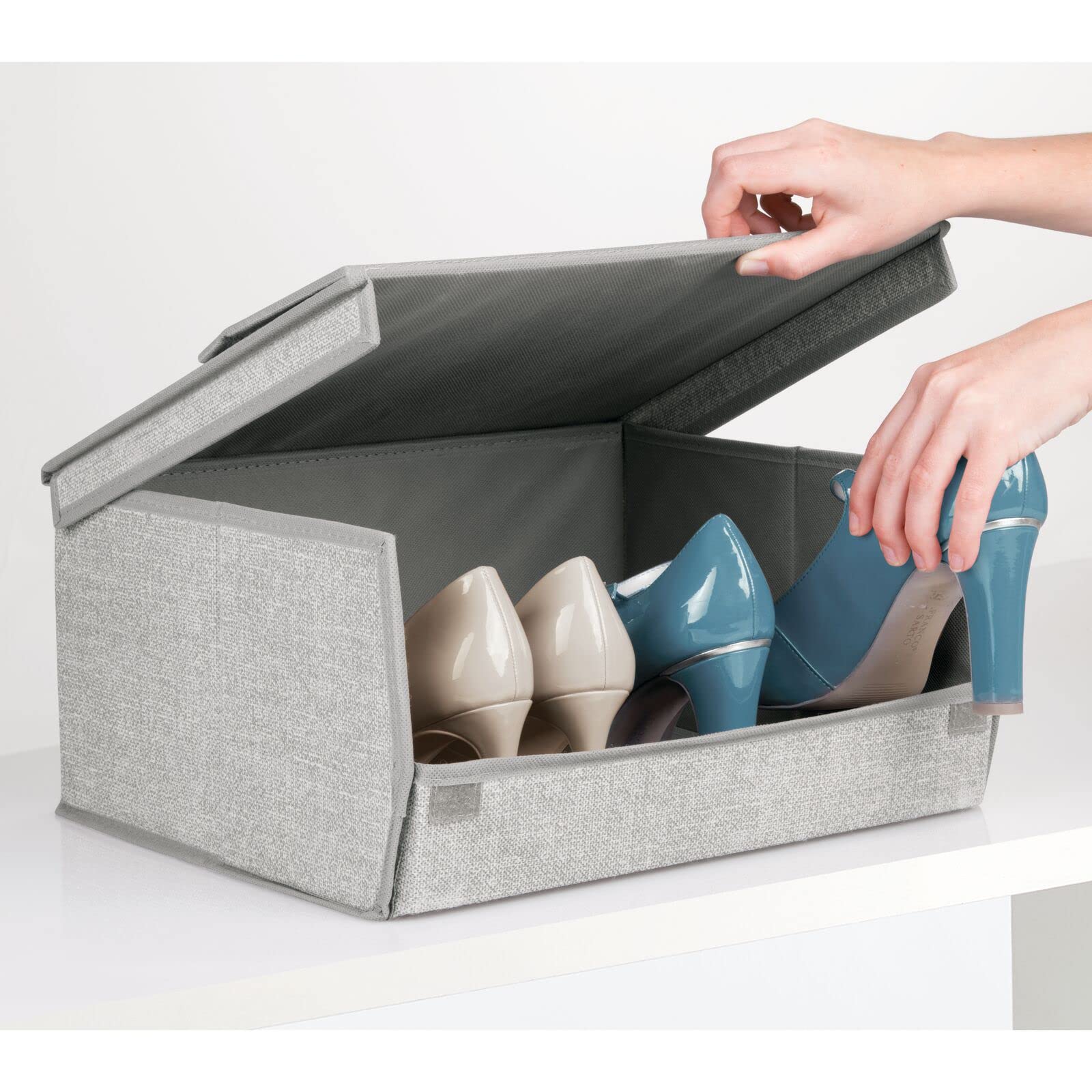 mDesign Large Fabric Closet Shoe Storage Box w/Clear Window - Shoe, Sandal, Sweater, Linen, Clothes Organizer - Boot Storage Solutions - Shoe Bin - Lido Collection, 8 Pack, Gray