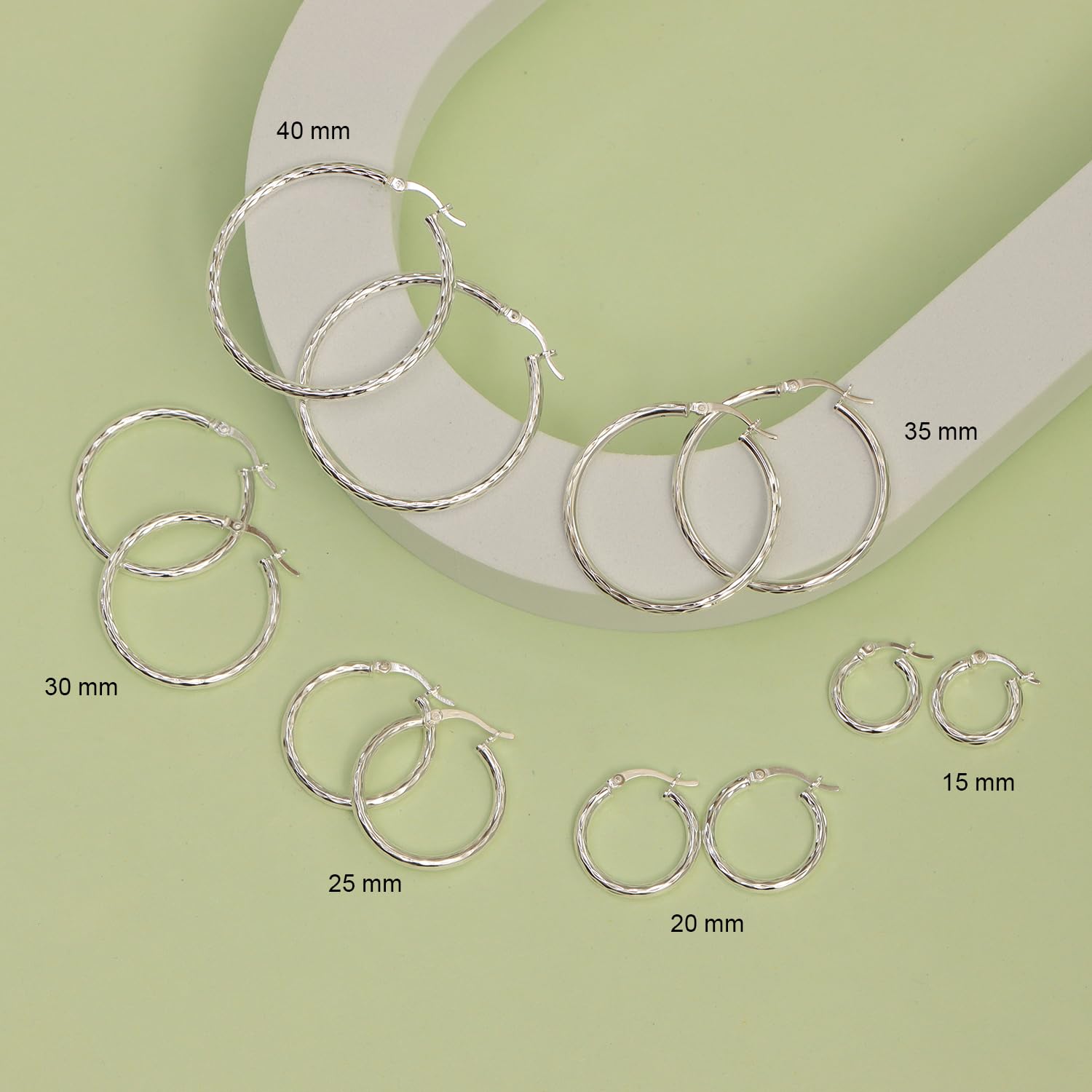 Charmsy 925 Sterling Silver Diamond-Cut Hoop Earrings 2.5mm Tube Medium Large Italian Classic Click-Top for Women 40mm